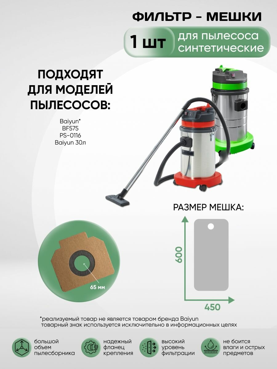 Сменные мешки для пылесоса профессиональные для Baiyun BF575, PS-0116, Baiyun 30л, 1 шт.