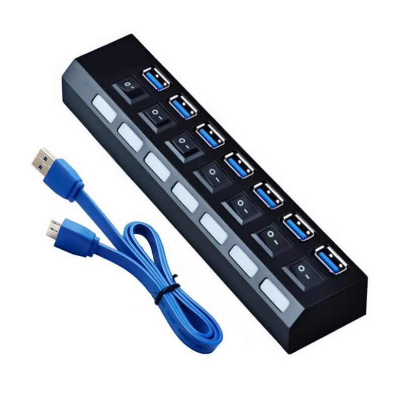 USB 3,0 Концентратор Адаптер Питания Multi USB Splitter 7 Портов Multiple USB 3,0 2,0 Концентратор-Расширитель USB-Концентратор с Переключателями для Настольных ПК