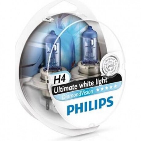 Лампа галогенная Philips DiamondVision H4 12V- 60/55W (P43t), 2шт, 12342DVS2