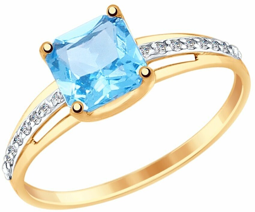 Кольцо, красное золото, 585 проба, фианит, топаз