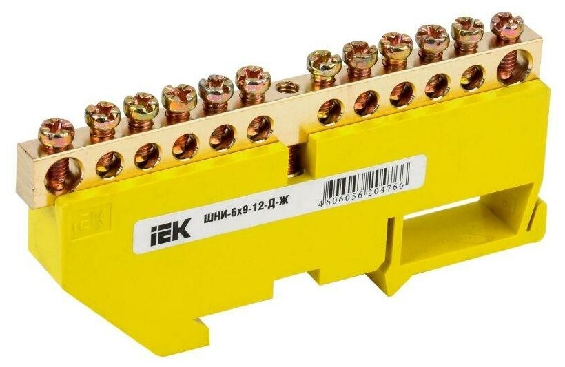 Шина PE "земля" на DIN-изоляторе ШНИ-6х9-12-Д-Ж IEK YNN10-69-12D-K05