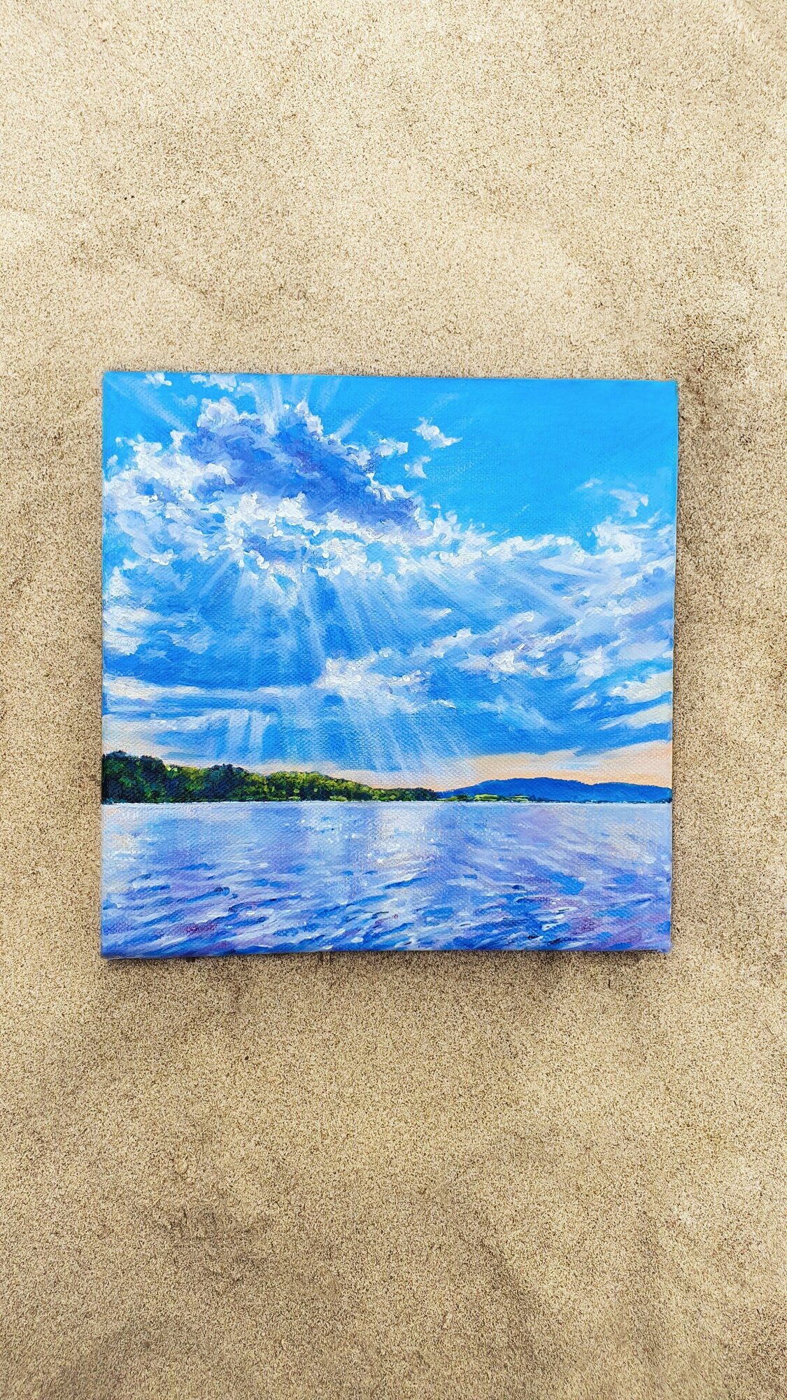 Авторская картина маслом ручной работы "Облака", 20x20 см