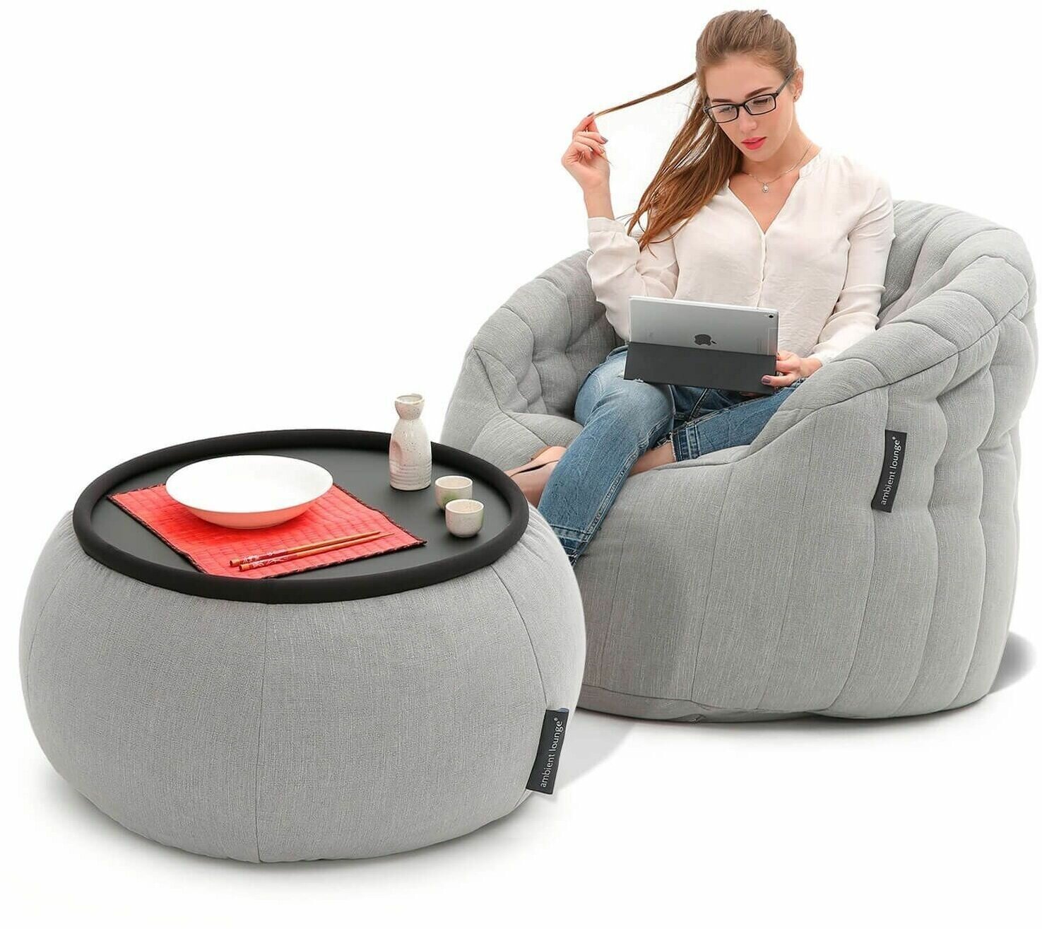 Кресло-мешок со столиком Ambient Lounge - Cove Package - Keystone Grey (Sofa Weave) - комплект мягкой мебели для отдыха дома