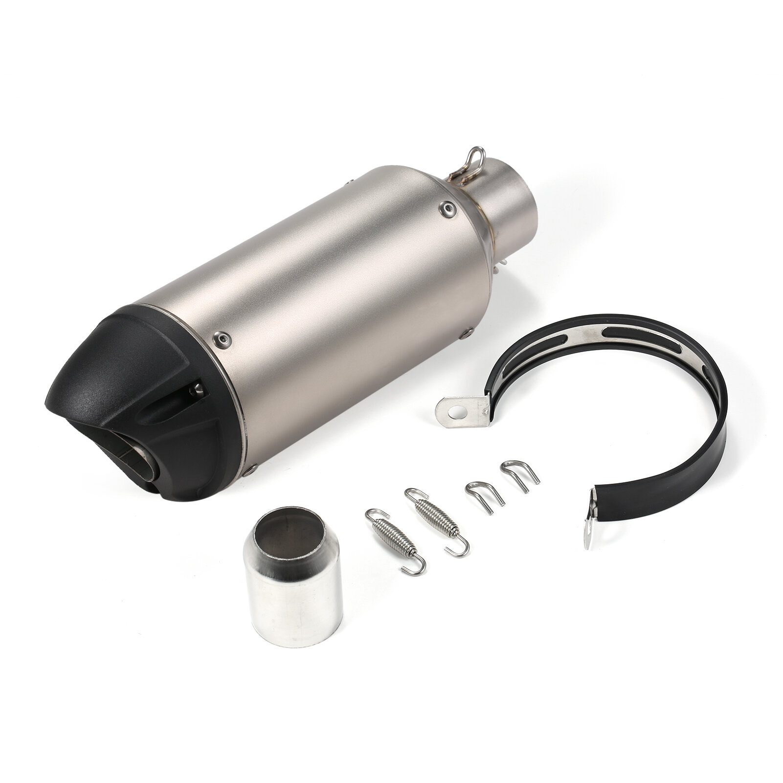 Выпускной трубы для мотоцикла универсальная 38-51mm, глушитель для мотоцикла, , черный, синий, серебристый, нержавеющая сталь, диаметр соединения 38-51mm, комплект крепежных деталей, 1 шт.