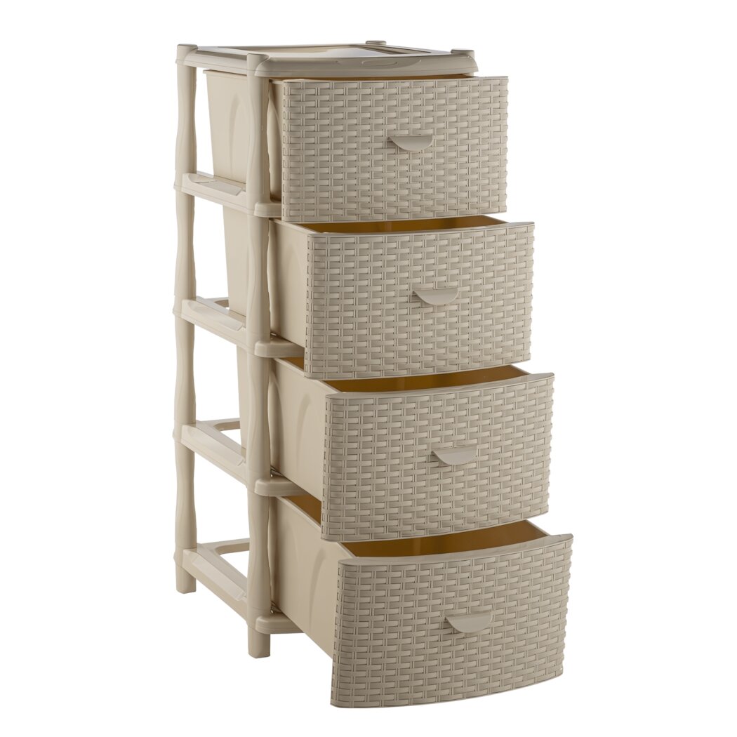 Комод 'Элластик' 4 ящика с фасадом Люкс, слоновая кость, ножки на колесах