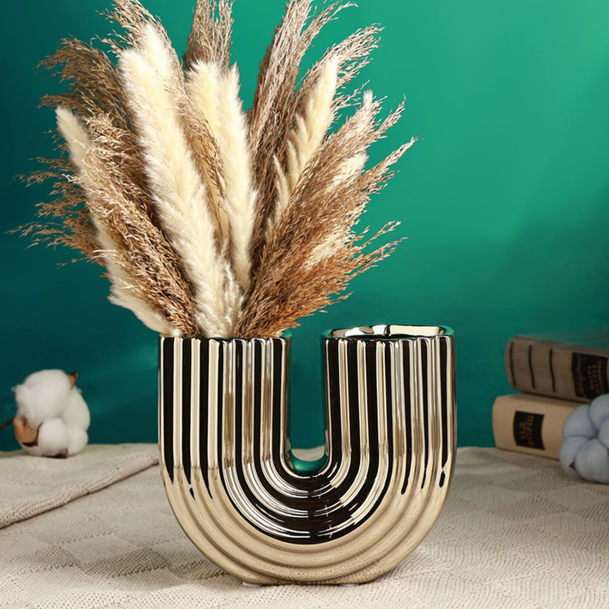 Керамическая ваза декоративная настольная «Милли», для цветов, сухоцветов, 14.5×14.5×12 см, золото