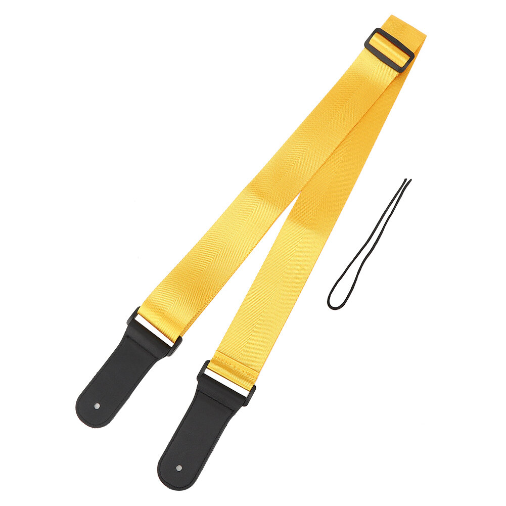 Ремень для гитары, электрогитары, бас-гитары, укулеле, нейлоновый, регулируемый, с отделкой из натуральной кожи (золотистый).