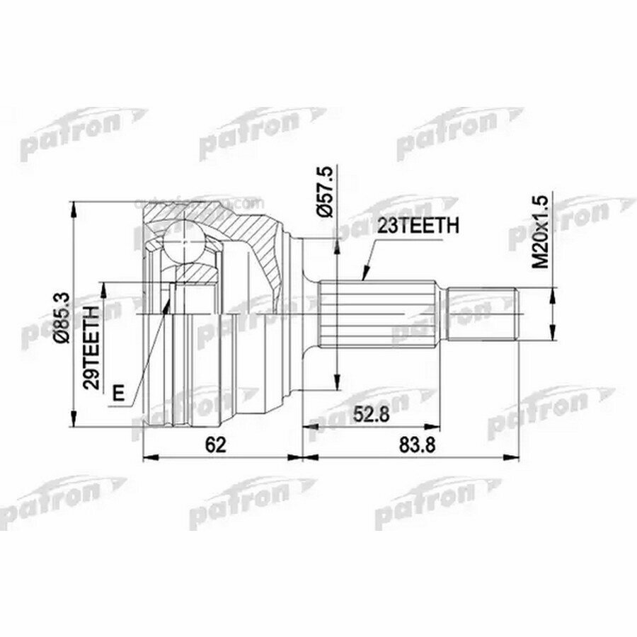 PATRON PCV1317 ШРУС наружн к-кт 23x57.5x29 RENAULT: LAGUNA 03.97-03.01 3.0 24V