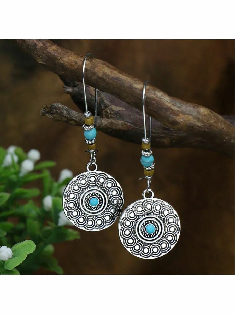 Серьги, бирюза синтетическая, эмаль