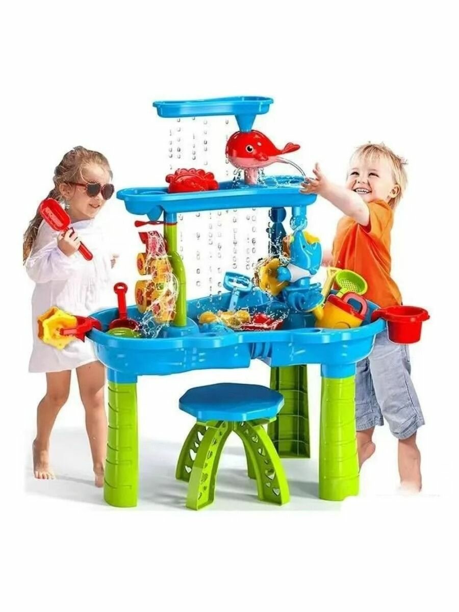 Детский водяной стол с песком и дождевым эффектом Летний игровой набор для улицы Экологичный ABS-пластик Свободная комбинация аксессуаров