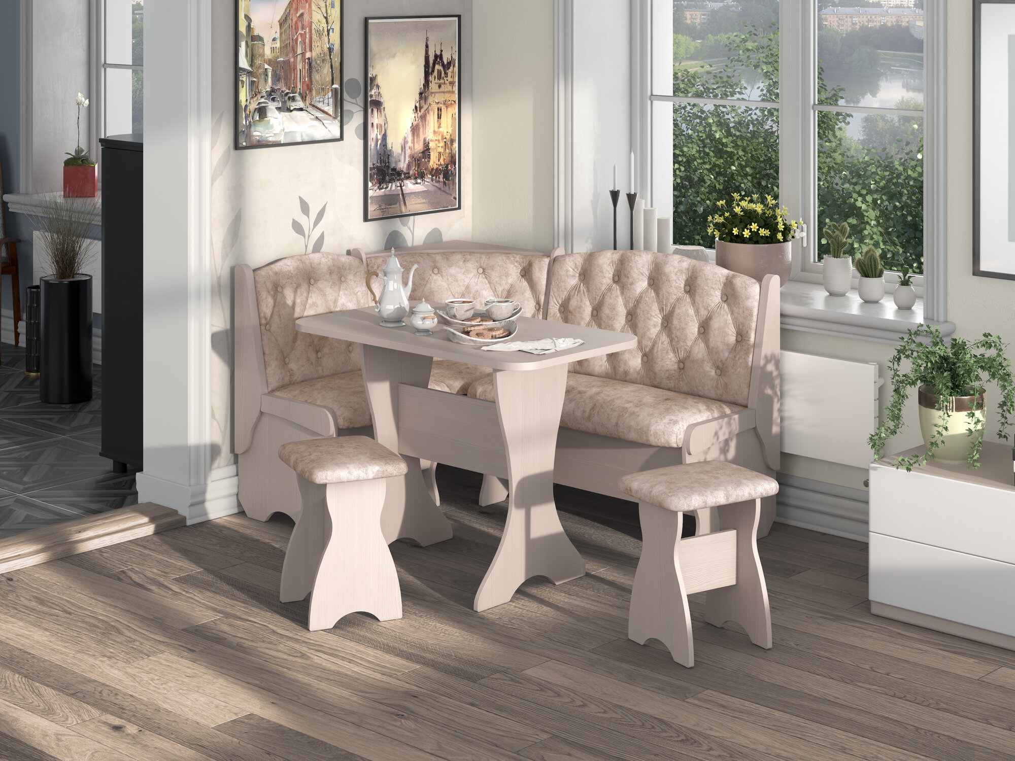 Кухонный уголок Betel Орхидея-Люкс бодего светлый, велюр латте