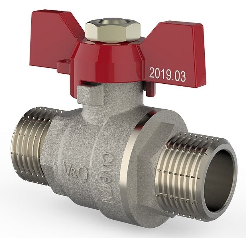 Кран шаровый для воды V&G / В&Г Optima прямой ручка бабочка, латунь, цвет серый, резьба 1/2" / запорная арматура
