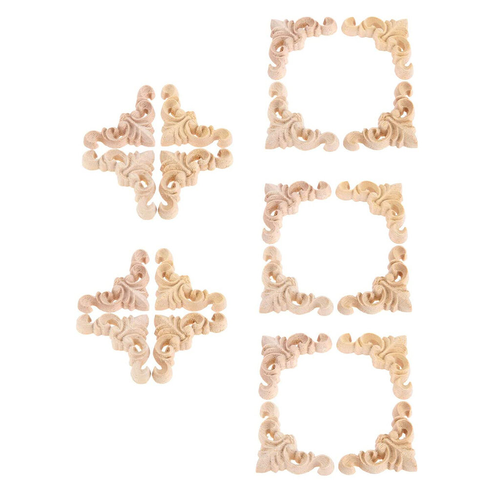 20 шт. резные деревянные мебельные аппликации для декора, угловые накладки из каучукового дерева, неокрашенные, европейский стиль