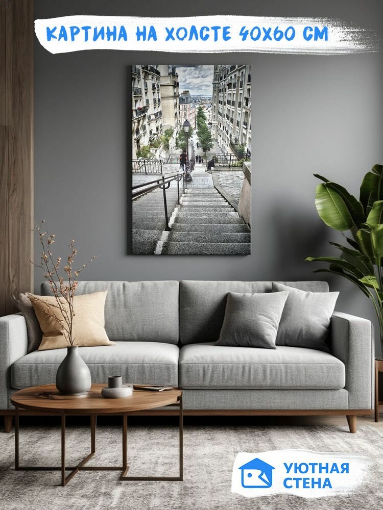 Картина на натуральном холсте Уютная стена "Лестница вниз Монмартра. Париж. Франция" 40х60 см