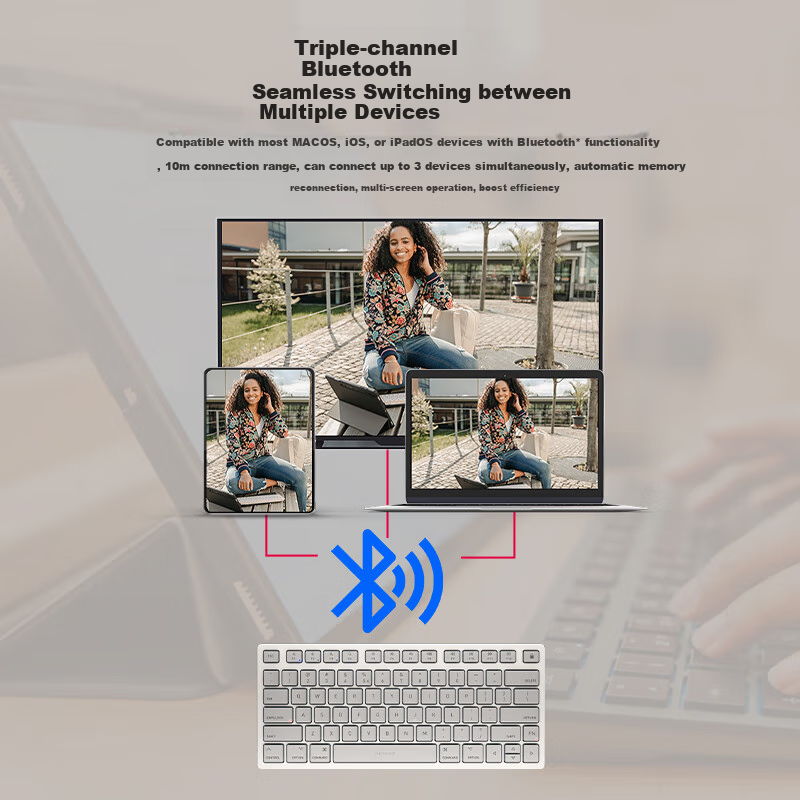 CHERRY KW7100 MAC Keyboard Mini Wireless Slim Business Office Home Portable Mini Apple Keyboard Bluetooth Three-way Membrane Moonlight White