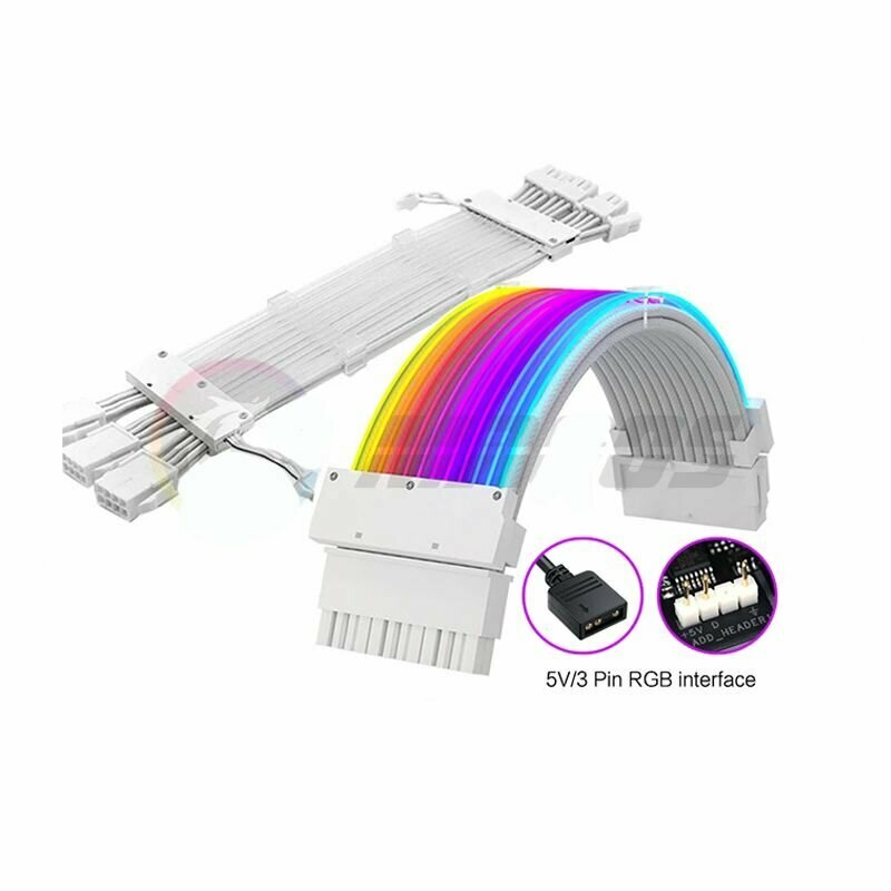 Комплект удлинительного кабеля для блока питания RGB ATX 24-контактный, графический процессор 8-контактный, радужная подсветка, синхронизация 5 В, компьютерные компоненты, украшение корпуса для ПК-геймера своими руками