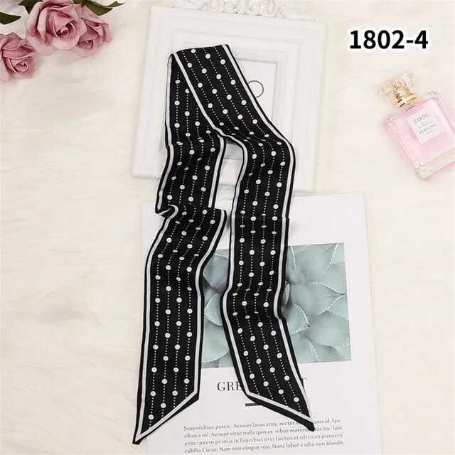 2025, новый узкий шарф в горошек и полоску, женская сумка, шелковые шарфы, модный платок на голову, роскошное брендовое полотенце на запястье для дам, повязка на голову