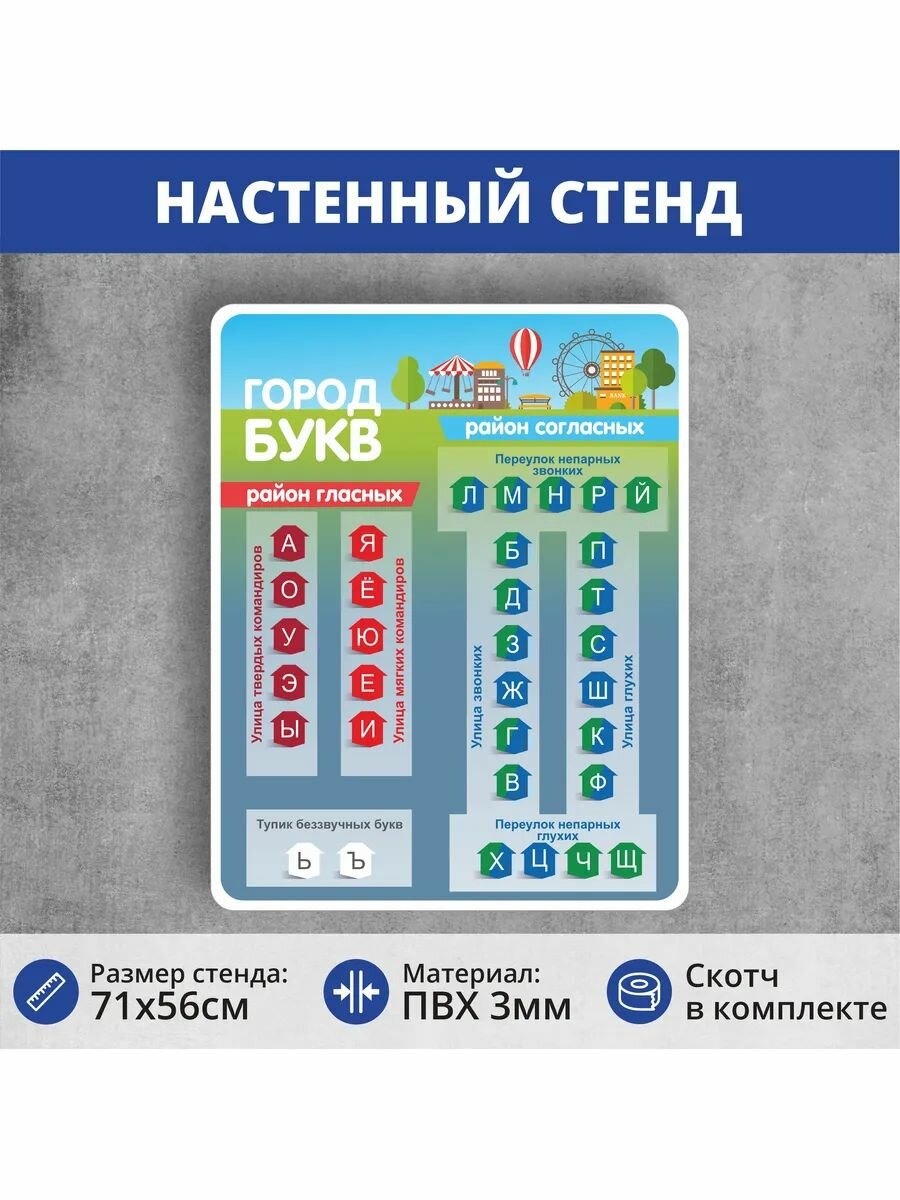 Стенд для начальной школы "Город букв" 710х560мм