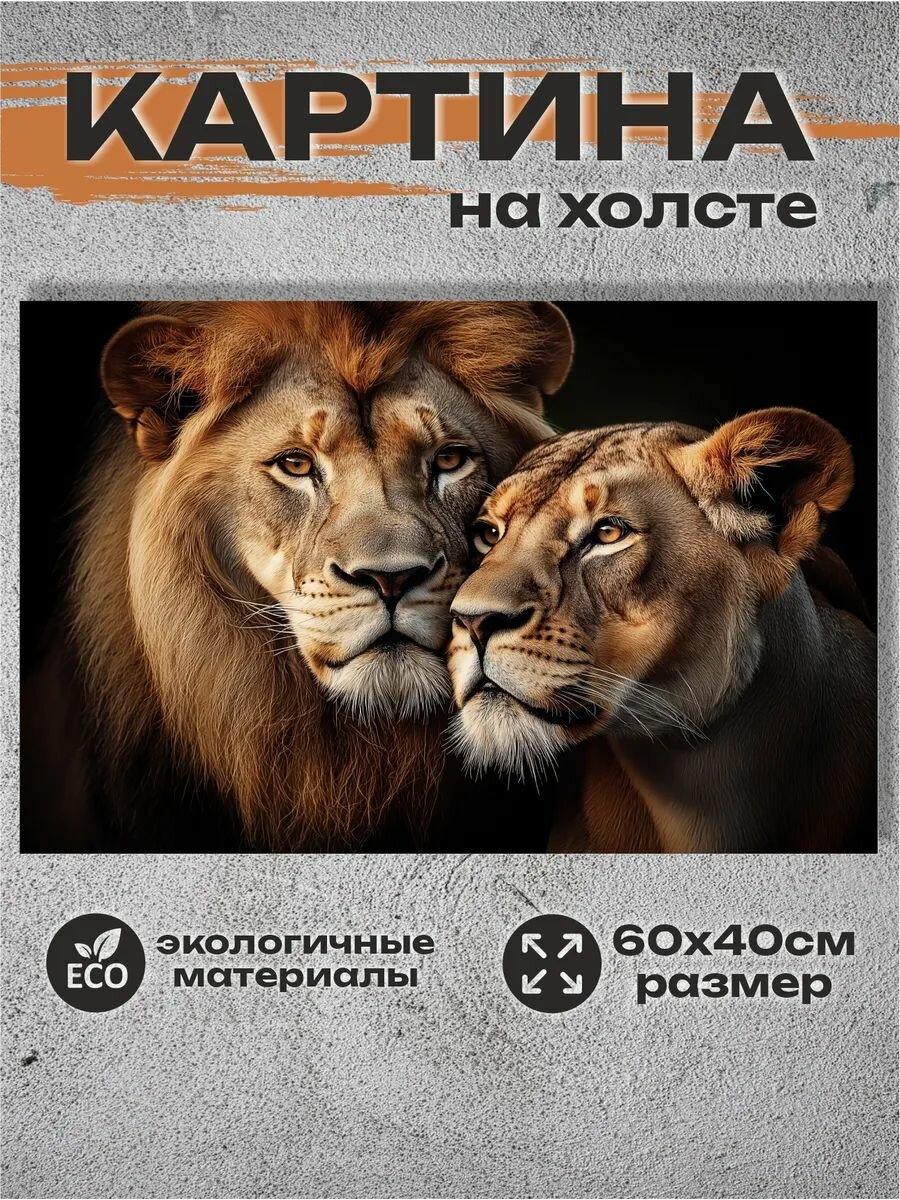 Картина на стену на холсте "Лев и львица" 60х40 см