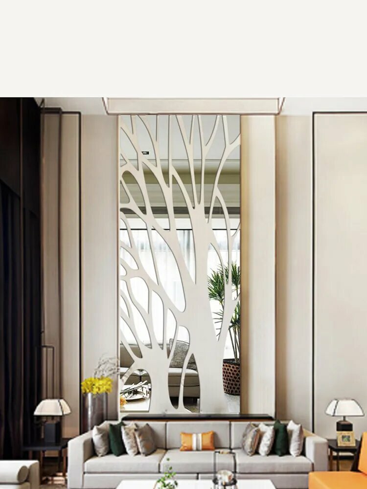 3D акриловые наклейки для стен и зеркал "Пара деревьев", 1 комплект (размеры: S 120x50 см, M 180x75 см, L 200x100 см), серебристый цвет