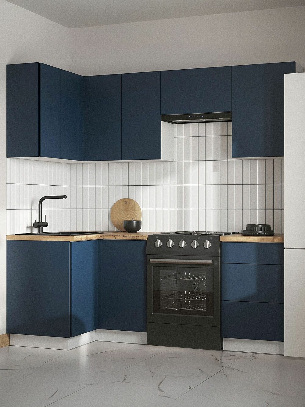 Кухонный гарнитур угловой Тандем 2.1х1 м, мебель для дома и кухни, Белый / Океания