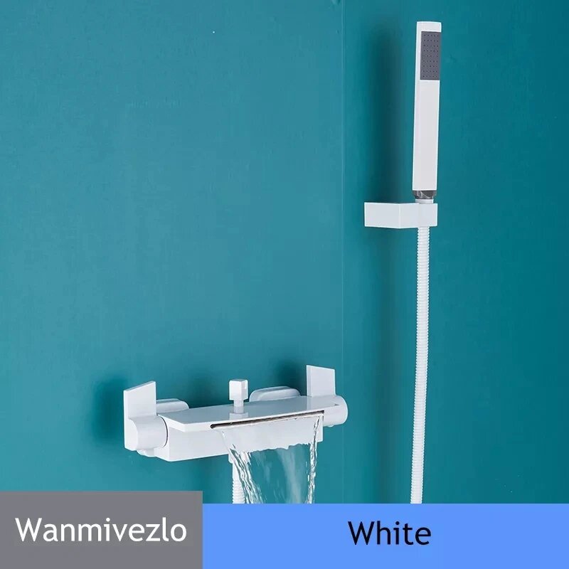 Скрытый матовый смеситель для душа, кран «Водопад» для ванны, настенный, ручной душ, White B