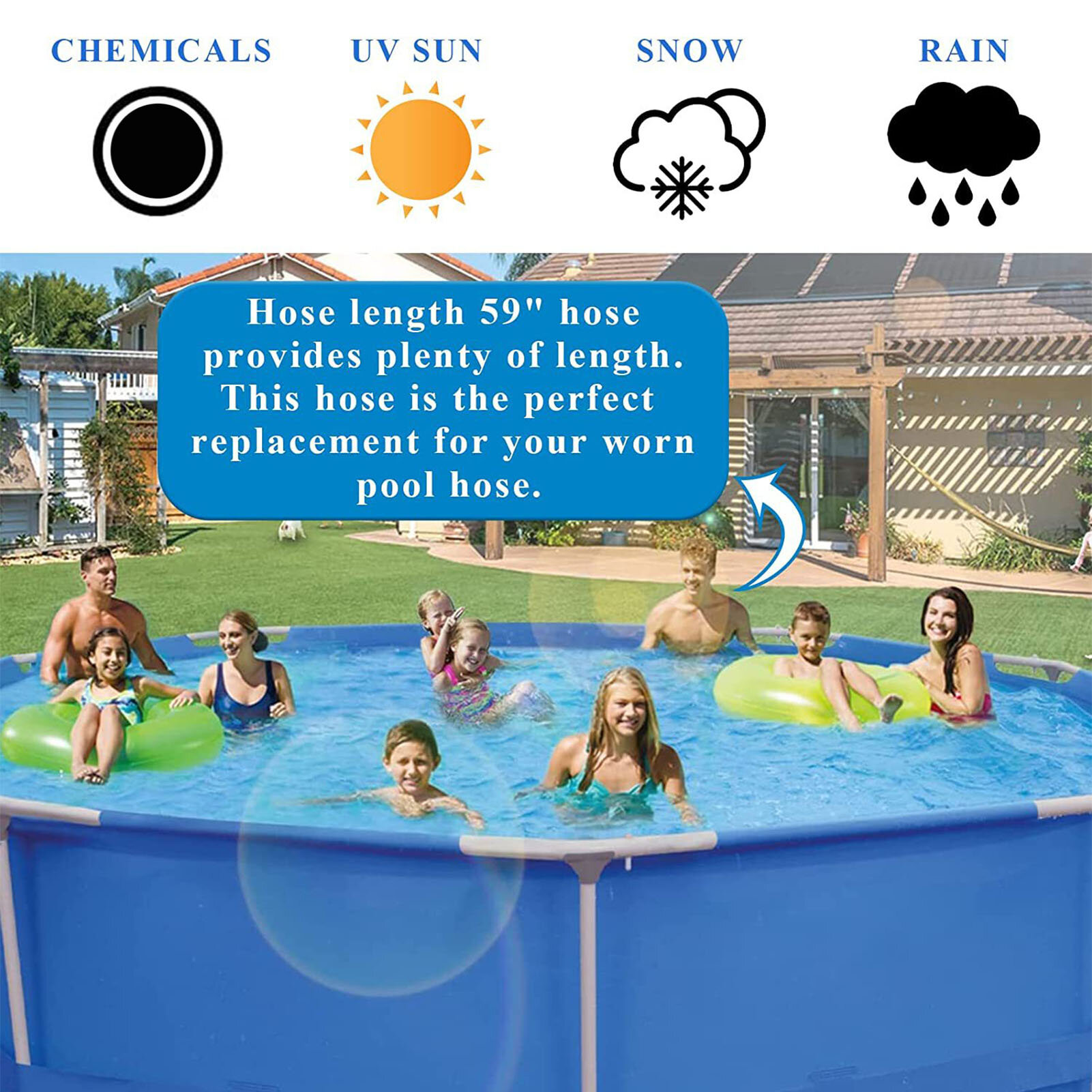 Аксессуар диаметром 1,5 дюйма и длиной 59 дюймов Сменный шланг для насоса для бассейна Шланг для фильтра-насоса включает в себя 1 переходник для шланга