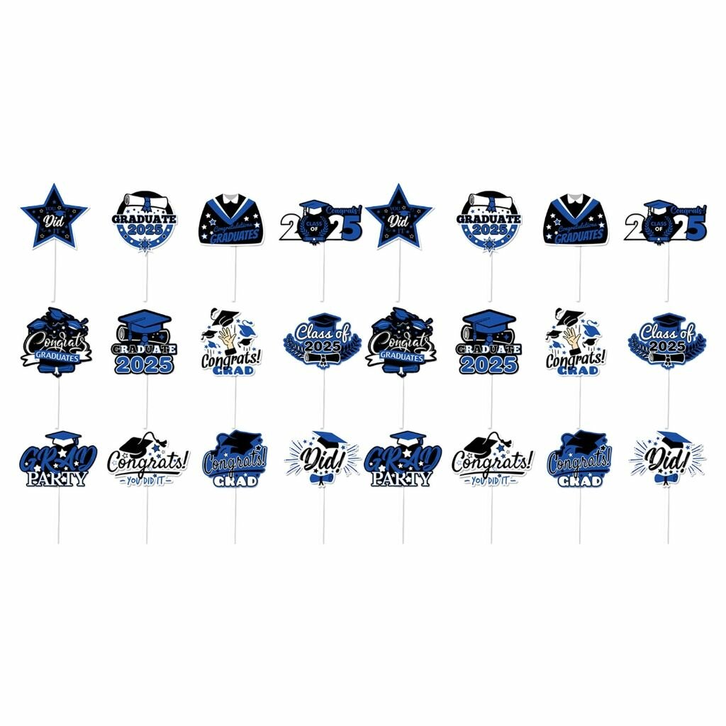 1 комплект из 24 предметов, реквизит для украшения выпускного сезона, торт, бумажный стаканчик, маленький флажок-синий