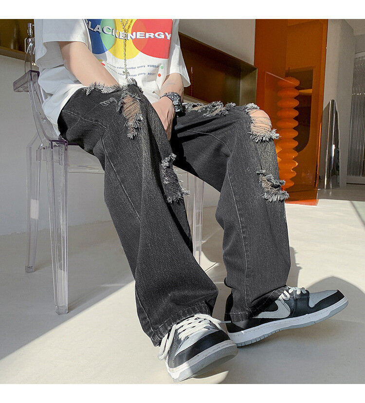 Мужские рваные джинсы ZY oversize в стиле high street с дизайнерскими потертостями