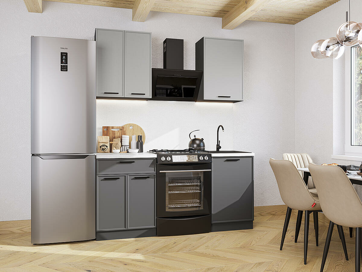 Кухонный гарнитур прямой без столешницы Фрейм-07 2140*1100*600 Grey Silk, Stormy Silk