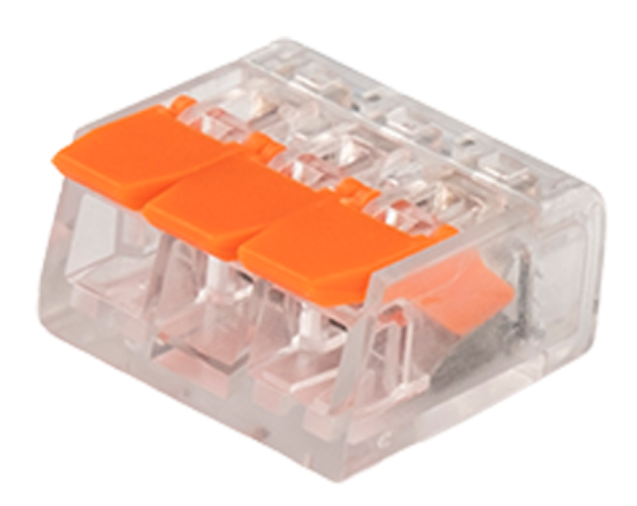 Клемма для проводов Jazzway / Джазвэй PTC-3P 221-413, монтажная с рычагом трехпроводная, 32А, 450В, корпус пластик, прозрачный, 1шт. / зажим