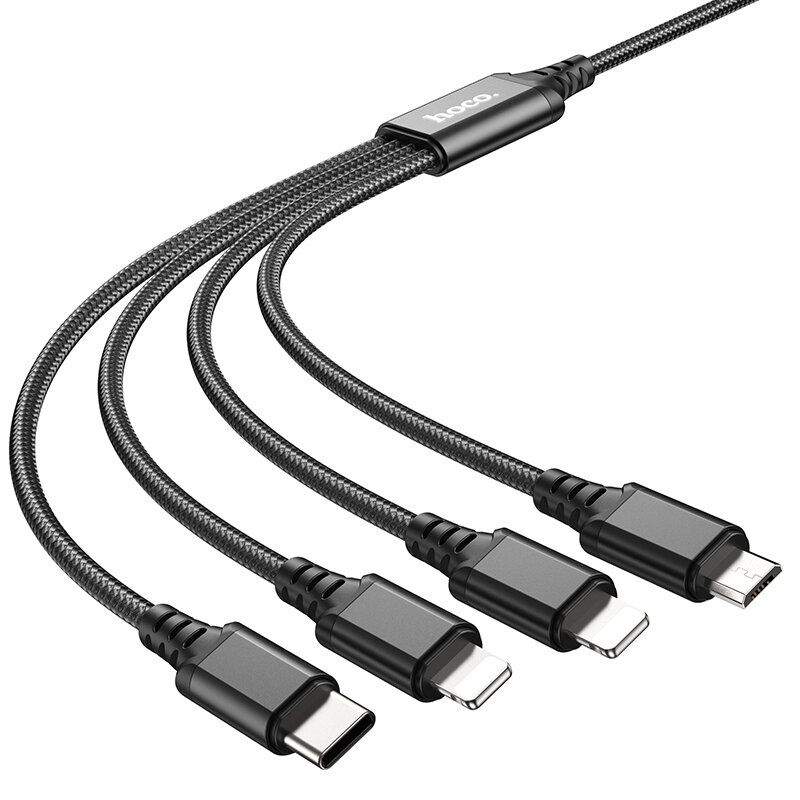 USB дата кабель Lightning+Lightning+Micro+Type-C, X76, HOCO, черный — фото 1