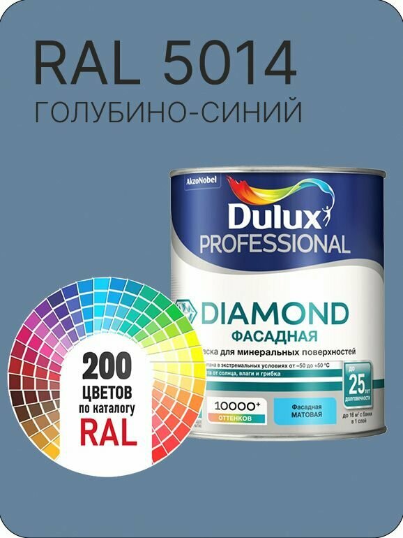Краска для минеральных и деревянных фасадов Dulux Diamond цвет голубино- синий Ral 5014 0.8 л.