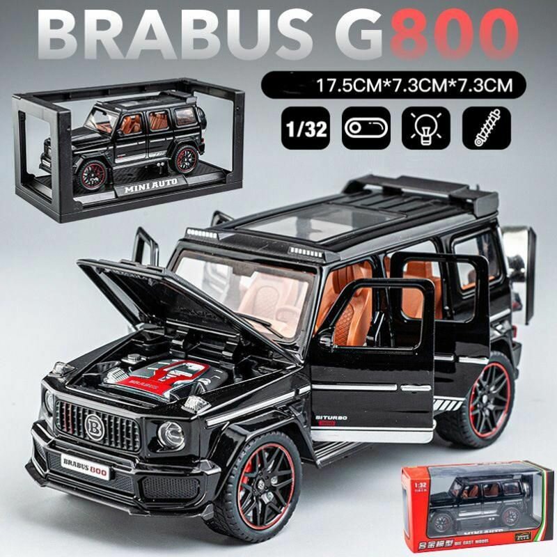 Машинка металлическая Mercedes-Benz G 800 Brabus 1:32, в подарочной коробке Коллекционная модель машины для взрослых, Игрушечный автомобиль с звуковыми и световыми эффектами для детей
