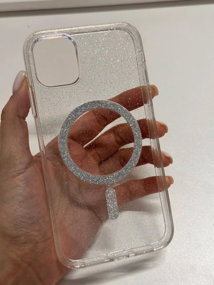 Чехол О'Кейси "MagSafe", для iPhone 11, прозрачный, с блестками
