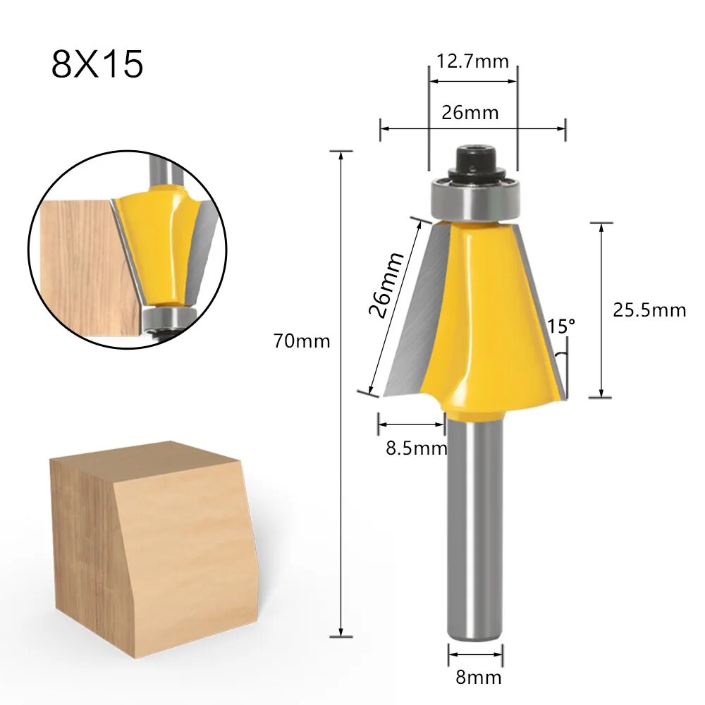 Фреза по дереву, хвостовик 1/4", 6/8/12 мм, 15 градусов 07