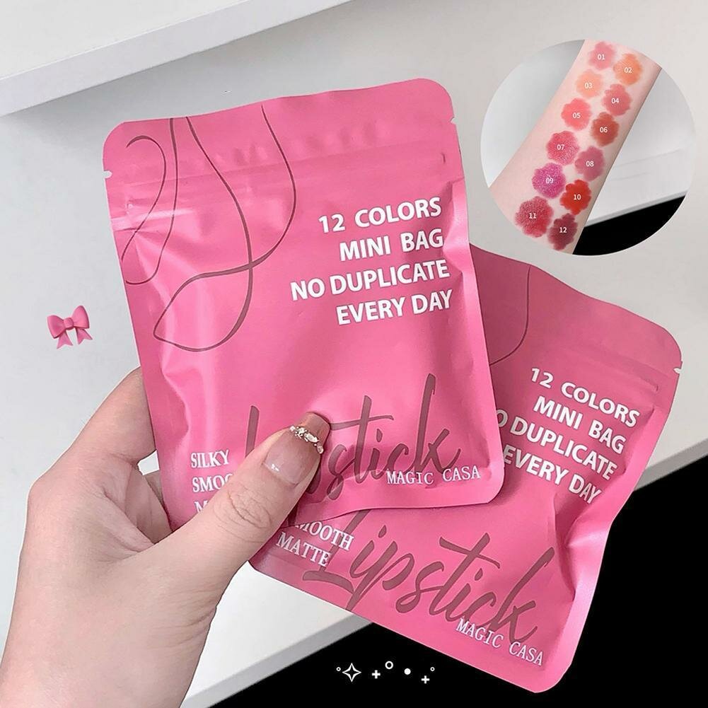 Матовая водостойкая помада для девочек, набор из 12 цветов,1 сумка
