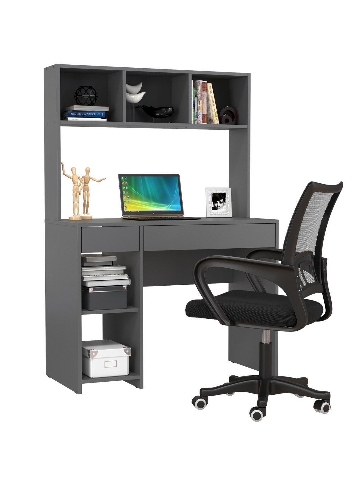 Компьютерный стол Моби Комфорт 12.77F с компьютерным креслом 103 чёрного цвета, тёмно-серый, 100х49,8х147 см, ун. сб.