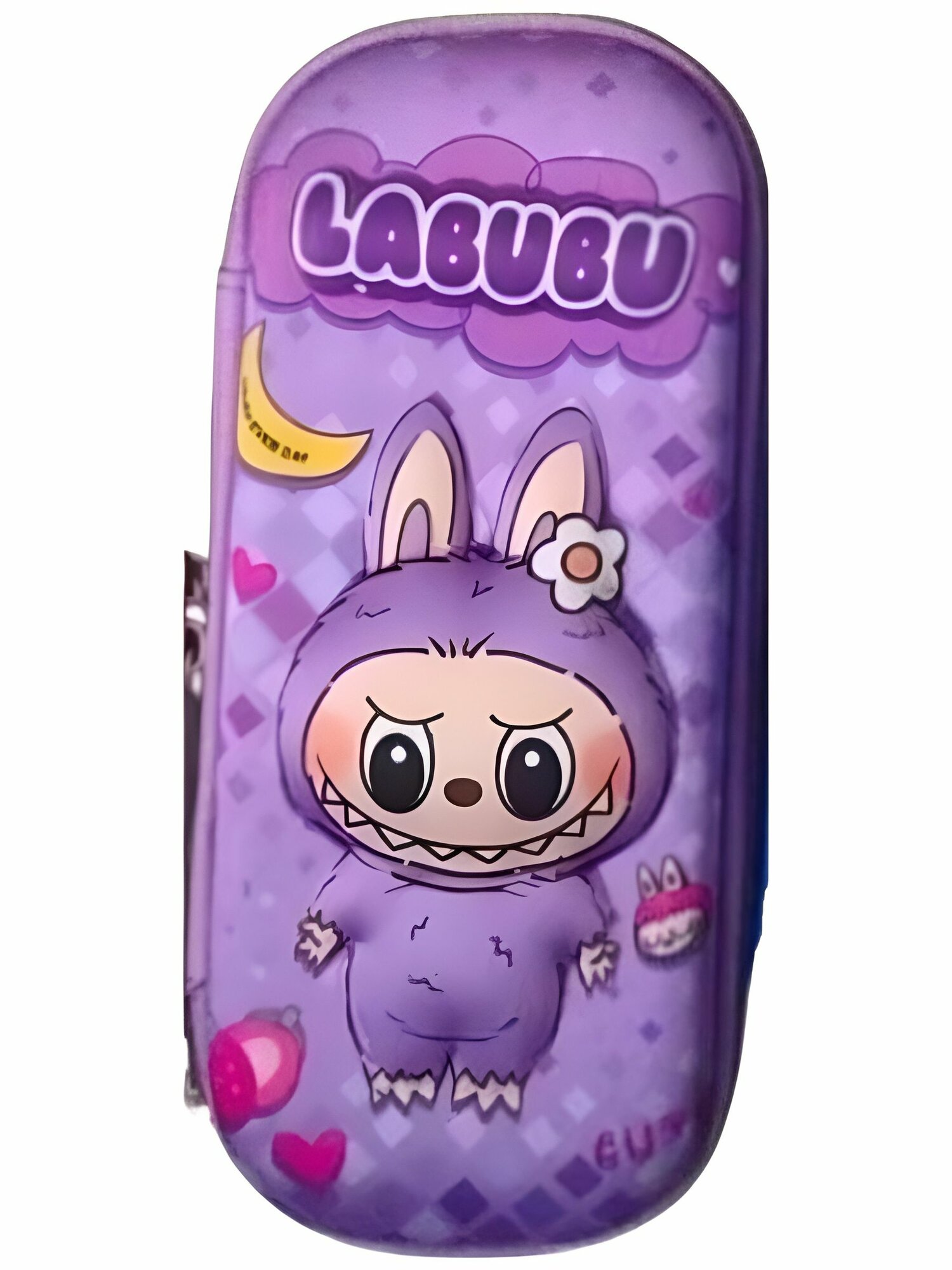 Пенал школьный Лабубу, сиреневый, с 3D принтом, на молнии, 22*10*4 см