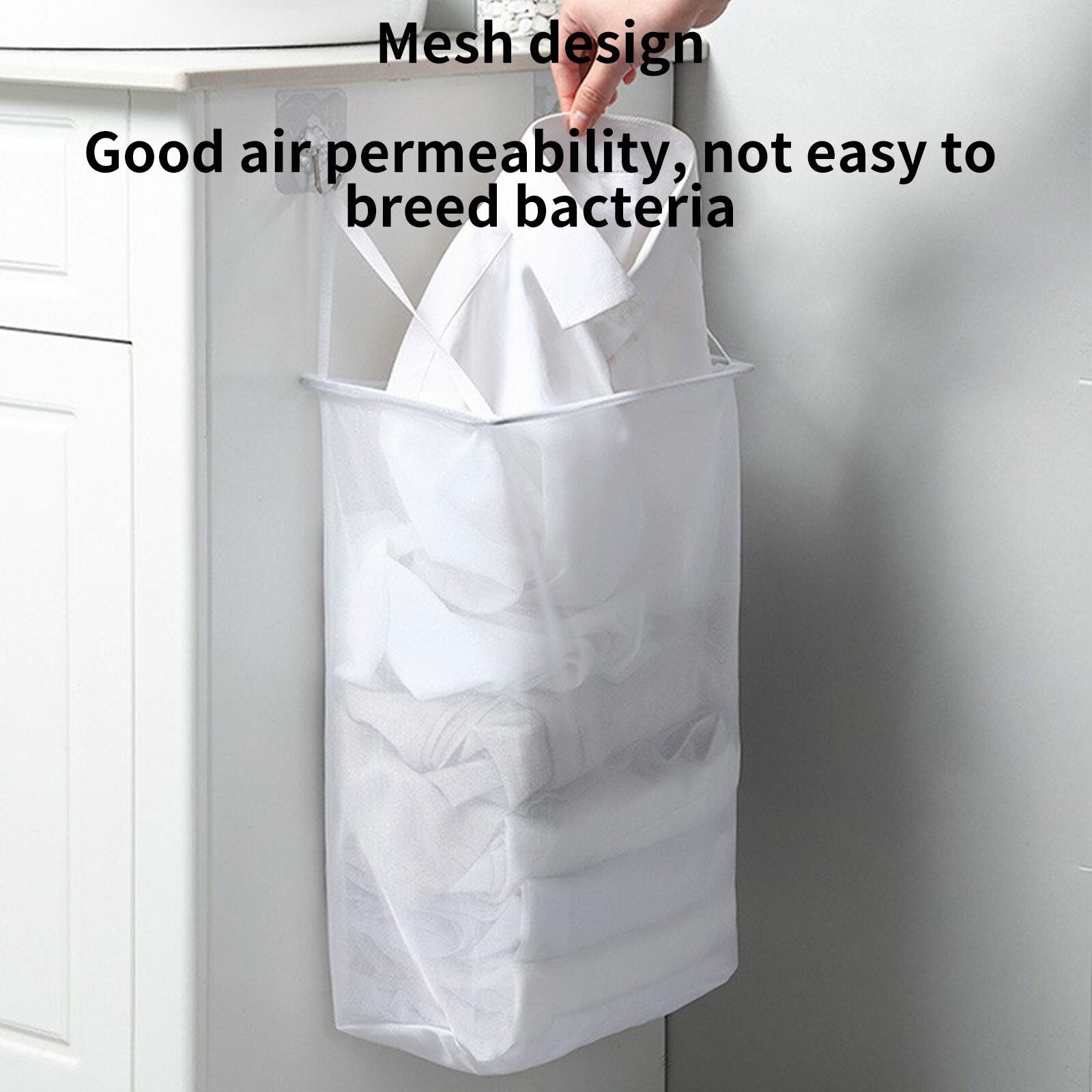 Белая настенная корзина для грязного белья в ванной комнате