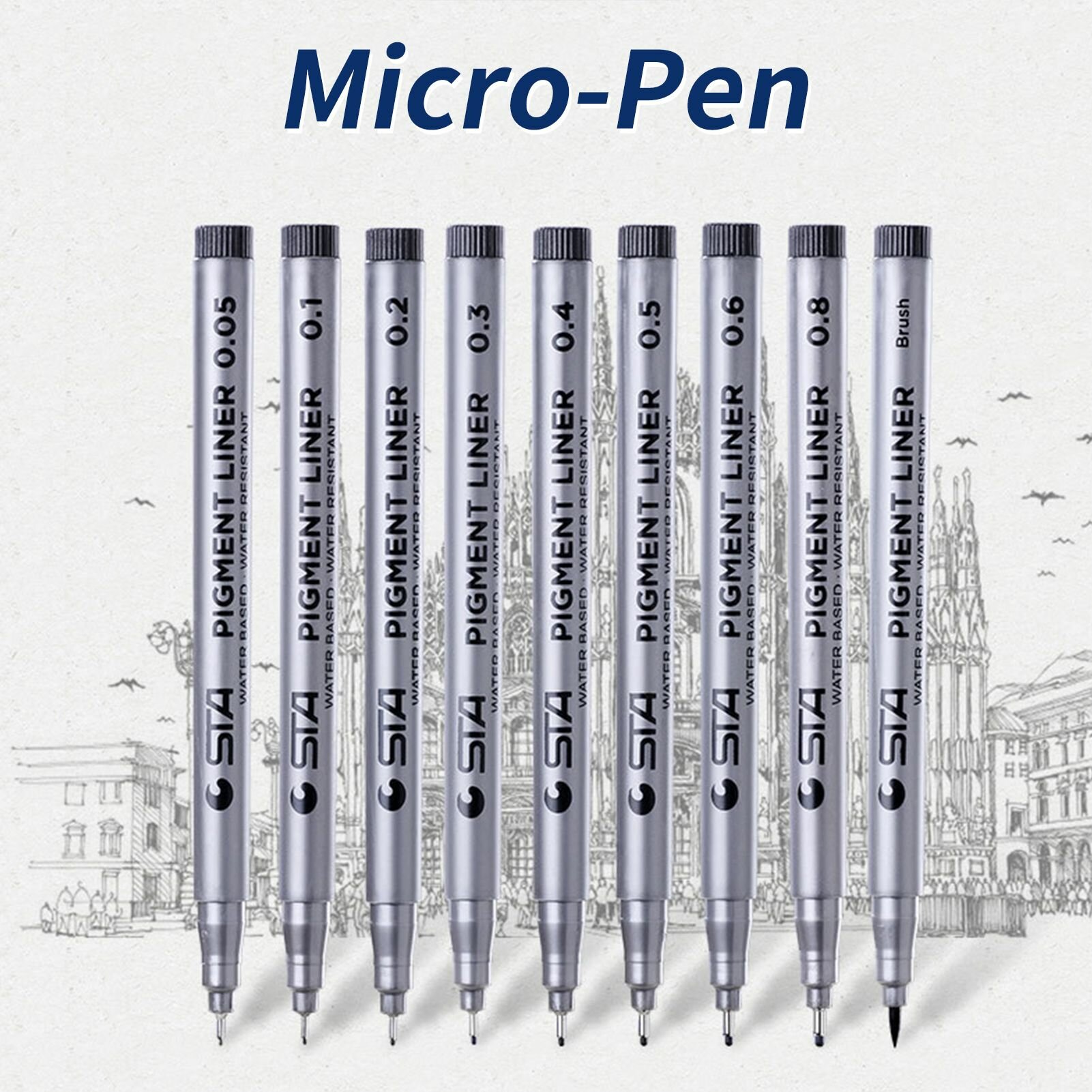 9 микроручек Precision Fineliner Waterproof Archive Ink Pens Fine Point Line Pen для рисования акварелью, аниме, манги, офисных документов, художественных принадлежностей для рисования