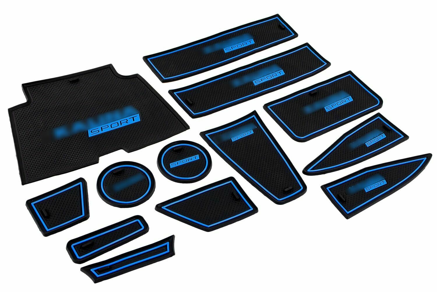 Комплект силиконовых черно-синих ковриков панели приборов и консоли для Лада Калина 2