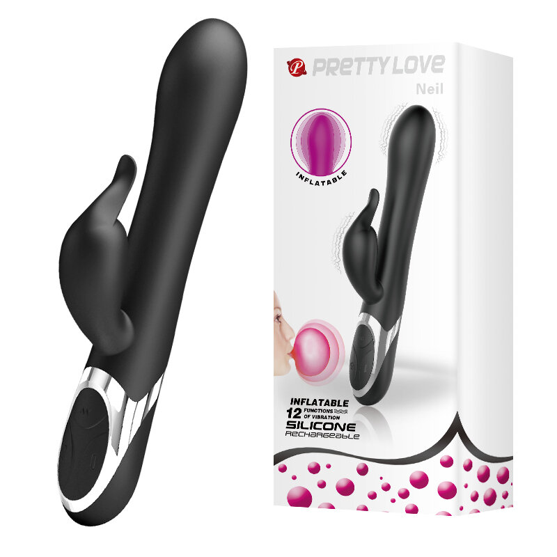 Надувающийся вибратор-кролик «Pretty Love Neil»12 режимов, черный