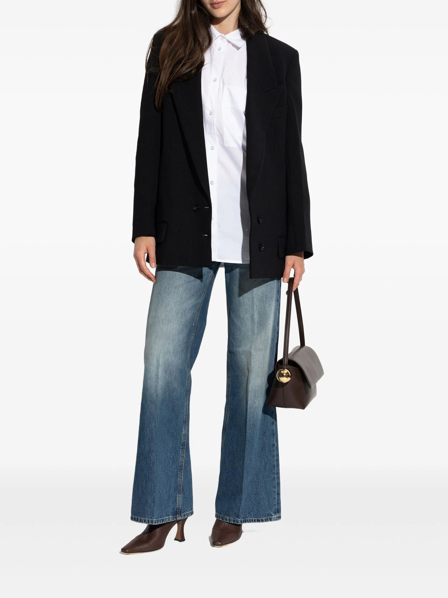 Куртка Victoria Beckham Double-breasted peak-lapel blazer, размер 4, черный — фото 1