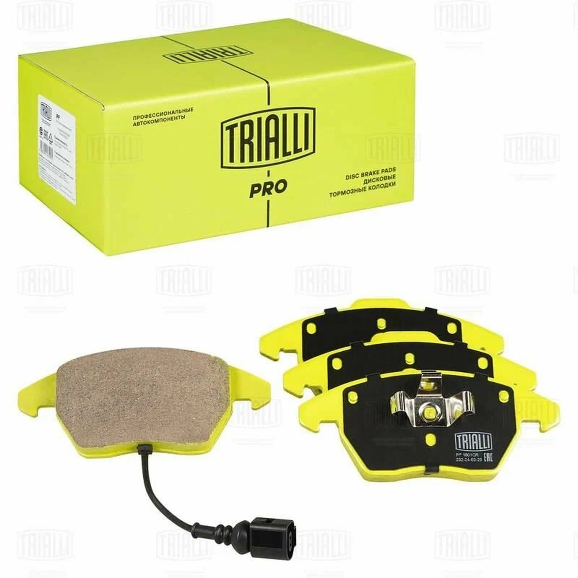 Тормозные колодки TRIALLI PF1801CR, для VW Polo Sedan/Audi/Skoda, дисковые, передние, с датчиком