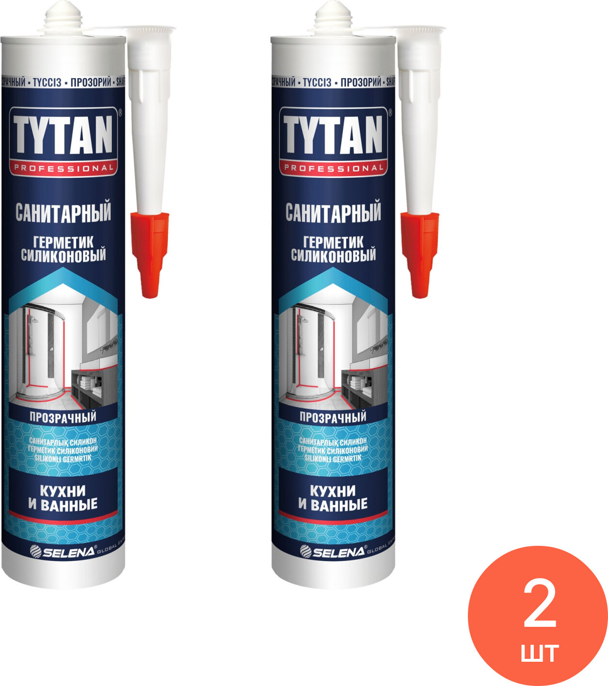 Герметик силиконовый TYTAN Professional / Титан Профессионал Санитарный Кухни и ванные, прозрачный, 280мл / строительство и ремонт (комплект из 2 шт)
