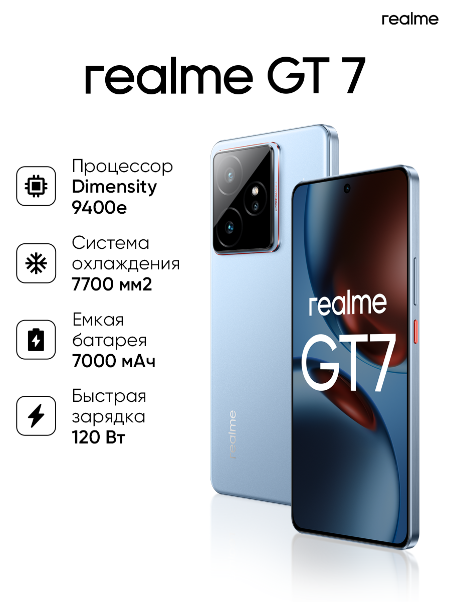 Смартфон Realme GT7 12/256GB, Dual nano SIM, Blue, Global для РФ