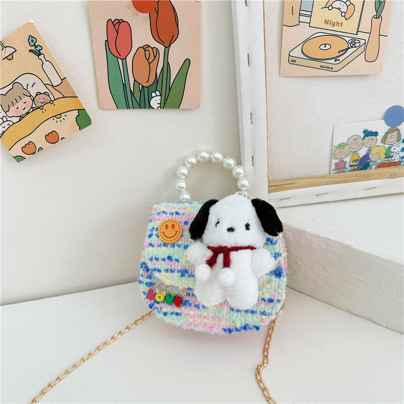 Сумка whimsical cartoon handbag for girls adorable pearl chain tote for school and play, blue, pink