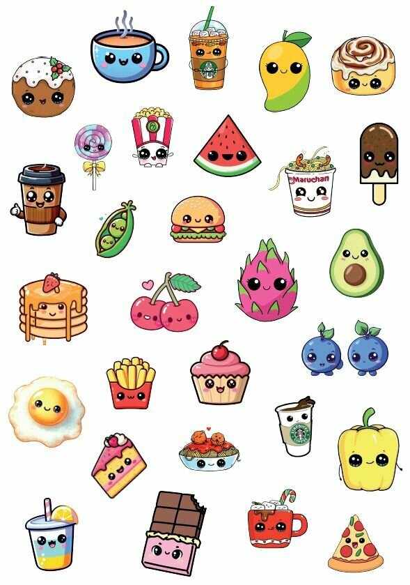 Набор наклеек Каваи еда