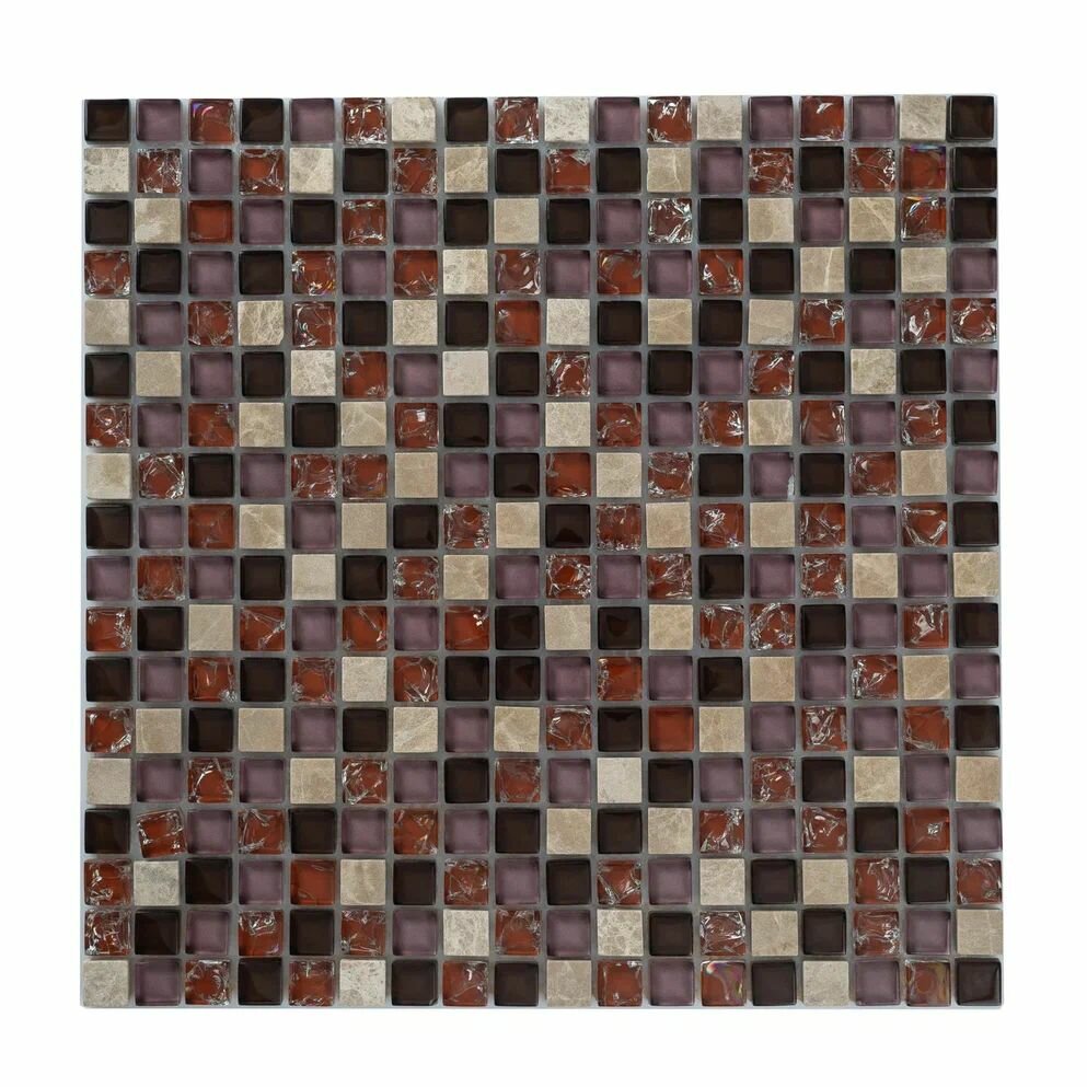 Плитка мозаика КерамограД стеклянная с камнем на сетке для сауны и хаммама, влагостойкая износостойкая, 30х30см / 1 сетка